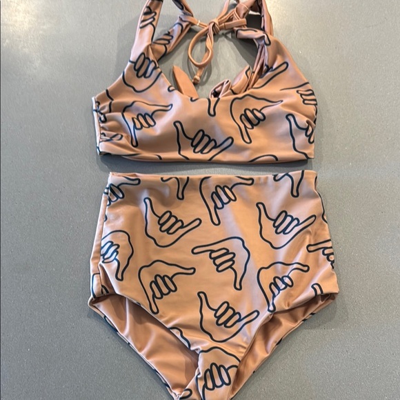 Of One Sea | Swim | Tan Bikini Set With Black Hand Print | Poshmark